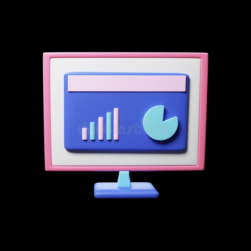 Blue and Pink Bar Graph with Pie Chart in Computer Screen 3D Rendering ...