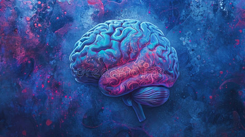 Blue and Pink Brain Painting, Abstract Representation of the Human Mind ...
