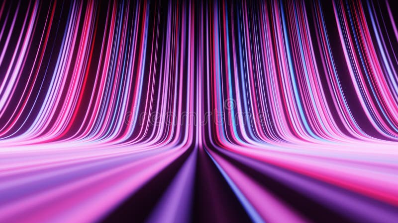 Blue, Pink, Bright Dynamic Curved Light Paths Moving Down. Seamless ...