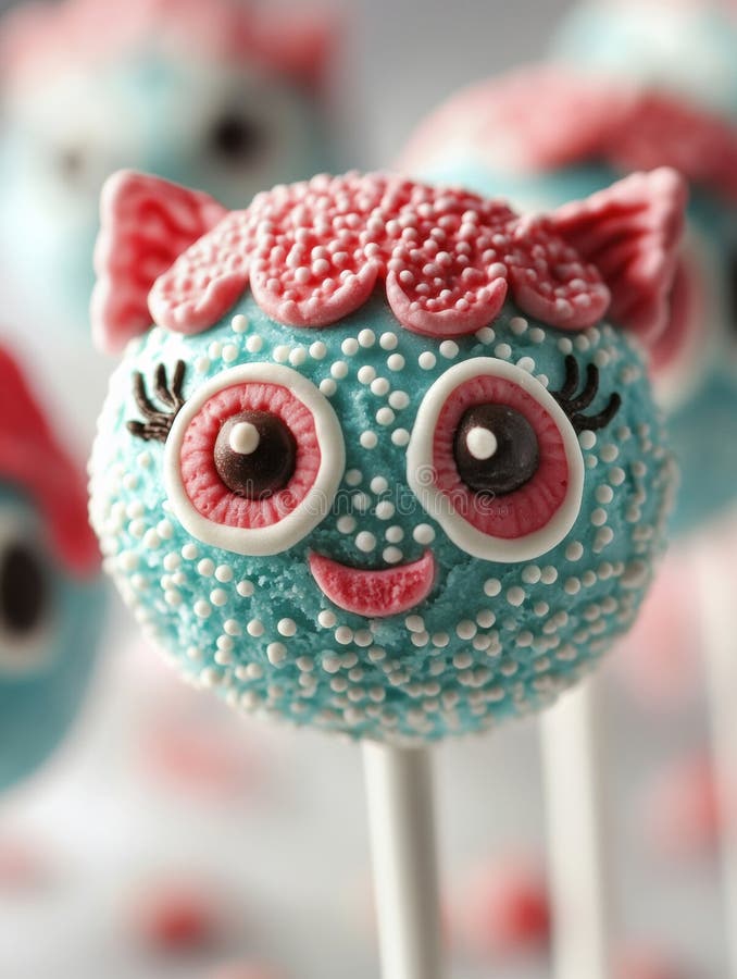 A Blue and Pink Cake Pop with a Face on it Stock Illustration ...