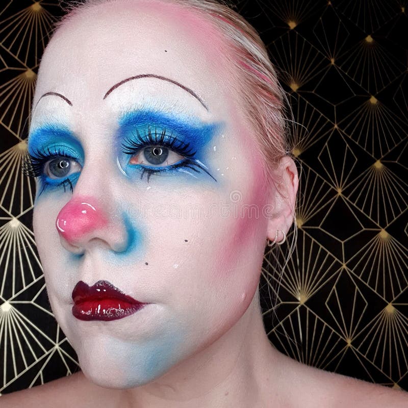 Blue and Pink Clown Theatrical Editorial Makeup Stock Photo - Image of ...
