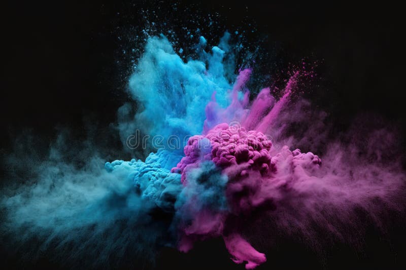 Blue and Pink Color Powder Erupting in Slow Motion Against a Black ...