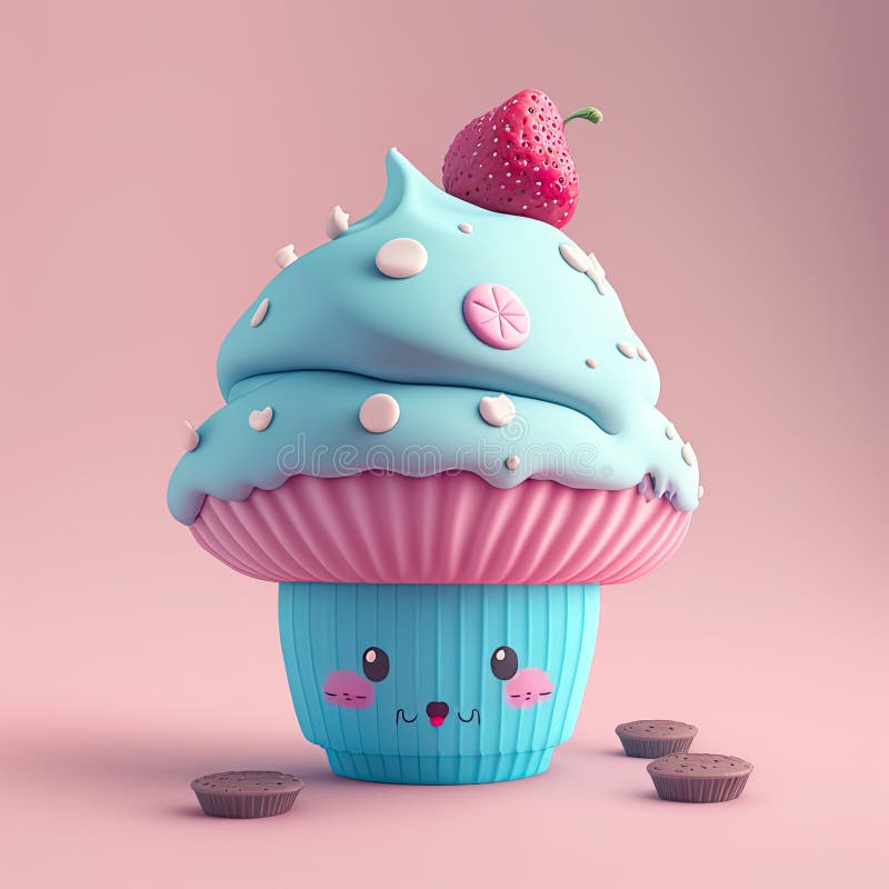A Blue and Pink Cupcake with a Strawberry on Top. AI Generative Image ...