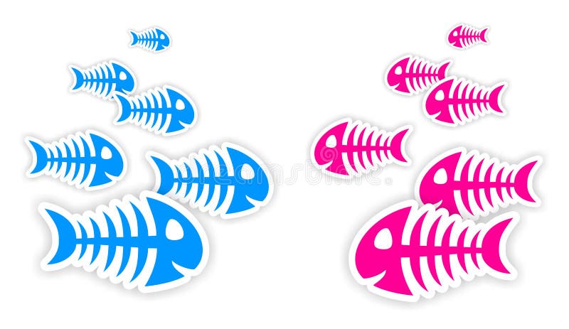 Blue and Pink Fish Bone Stickers Stock Illustration - Illustration of ...