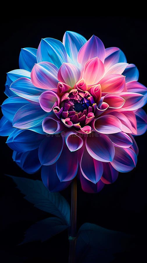 A Blue and Pink Flower on a Black Background Stock Photo - Image of ...