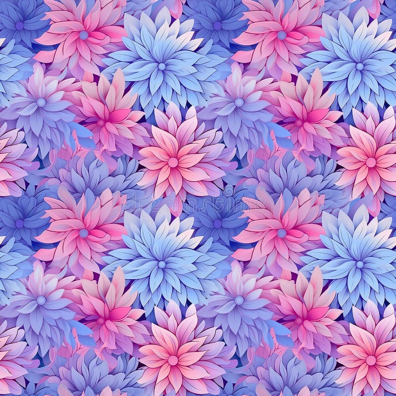 Blue and Pink Flower Pattern on White Background Stock Illustration ...
