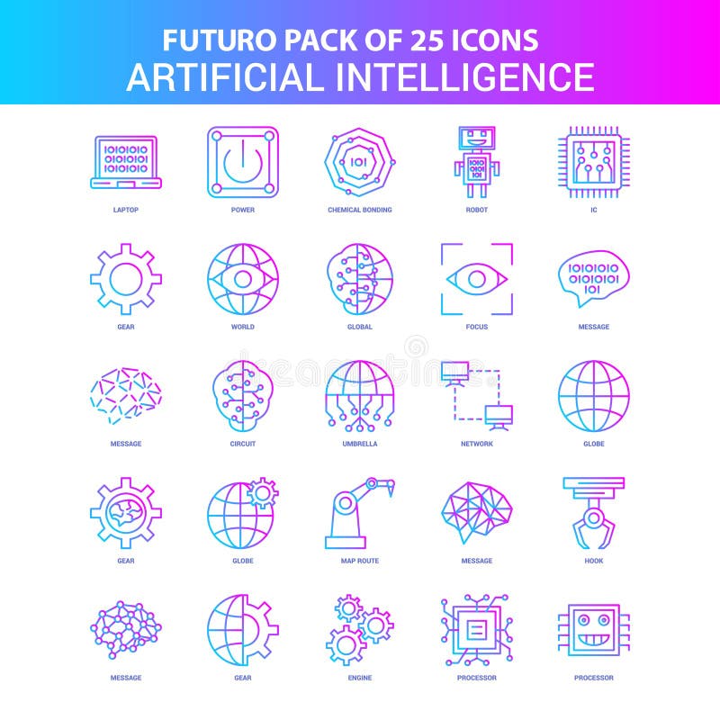 25 Blue and Pink Futuro Artificial Intelligence Icon Pack Stock Vector ...