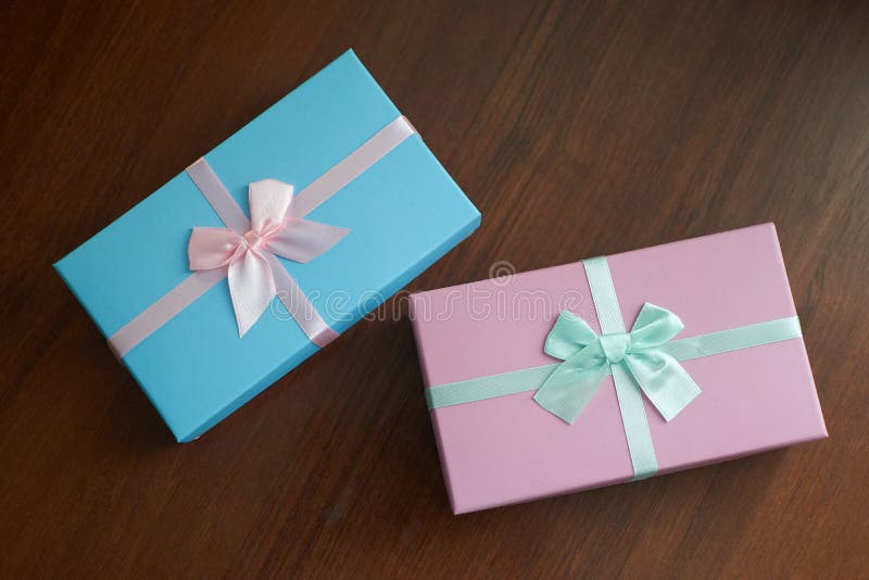 Blue and Pink Gifts are on the Table Stock Image - Image of ...