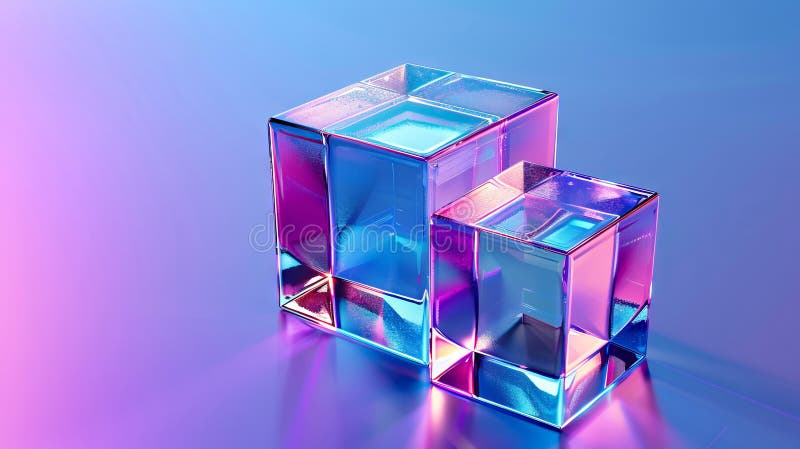 A Blue and Pink Glass Cube with a Light Shining through it Stock Image ...