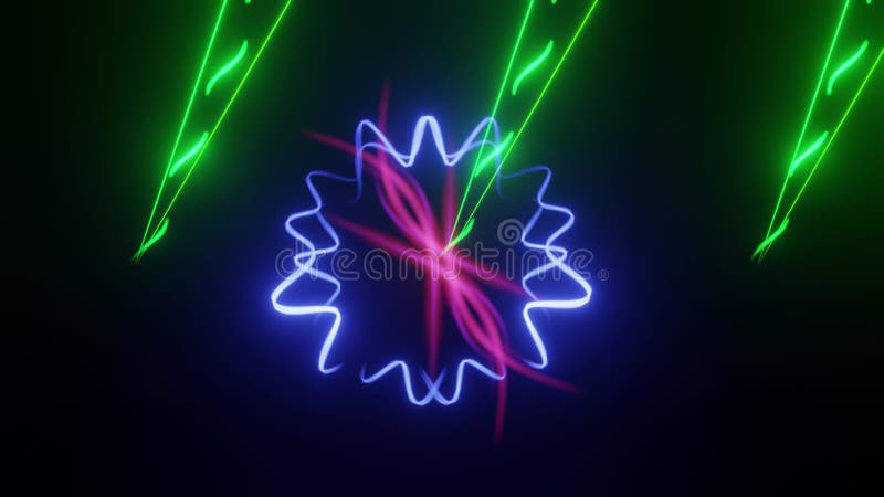 Blue Pink Green Light Streaks, Bright Neon Rays, Black Stage Screen ...
