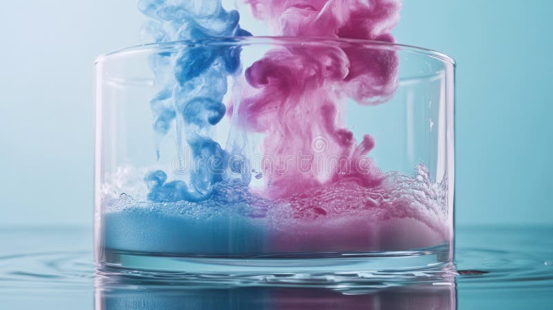 Blue and Pink Ink Diffusion in Water within a Glass Container Stock ...