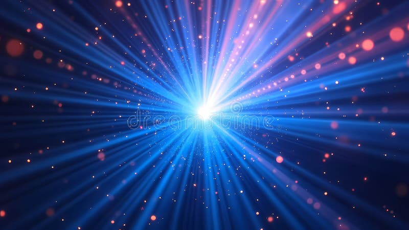 Blue and Pink Light Rays Burst from Center. Glowing Particles and Bokeh ...