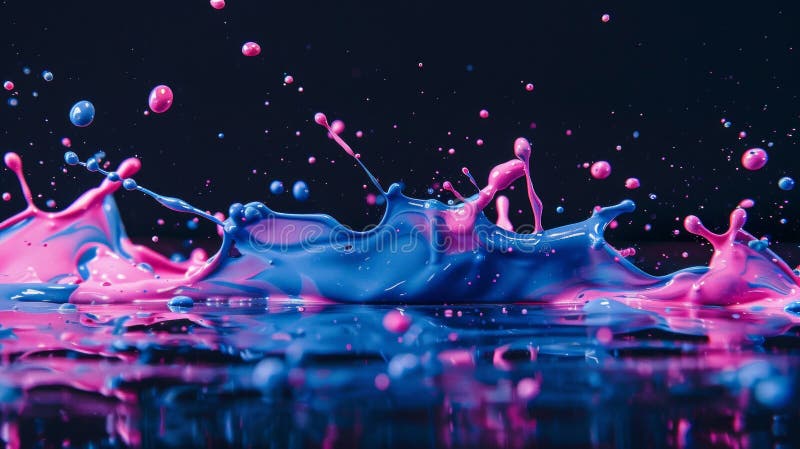Blue and Pink Liquid Gracefully Splashes into the Water, Creating a ...