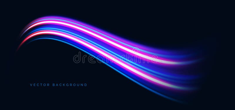 Blue and Pink Neon Curved Rays Glowing on Dark Background. Speed Motion ...