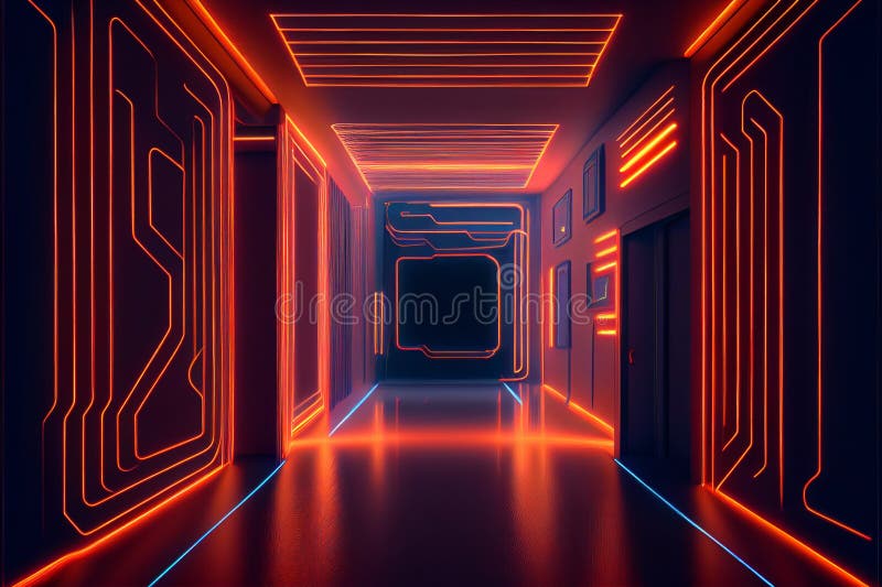 3d Neon Room with Pink Blue Light. Futuristic Abstract Background Neon ...