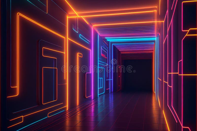 3d Neon Room with Pink Blue Light. Futuristic Abstract Background Neon ...