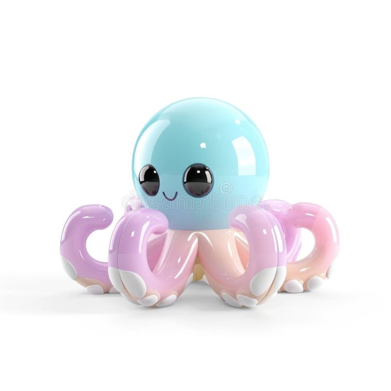 A Blue and Pink Octopus Toy Sitting on a White Surface, Funny Cute ...