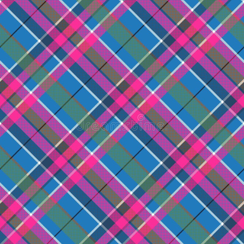 Blue Pink Check Plaid Fabric Texture Seamless Pattern Stock Vector ...