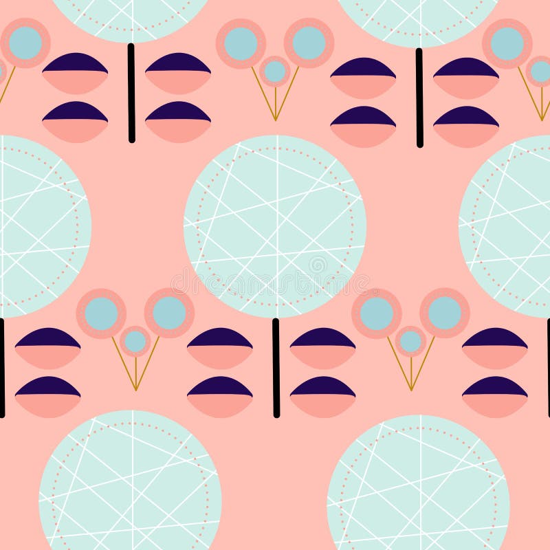 Blue and Pink Retro Flowers in a Seamless Pattern Design Stock Vector ...