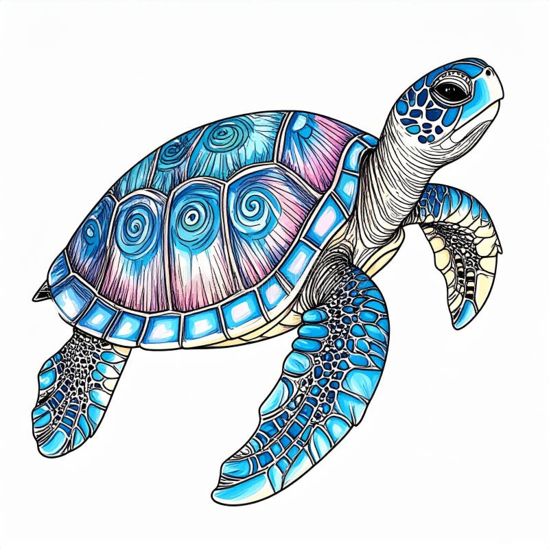 Blue Pink Spiral Patterned Sea Turtle Illustration Stock Illustration ...