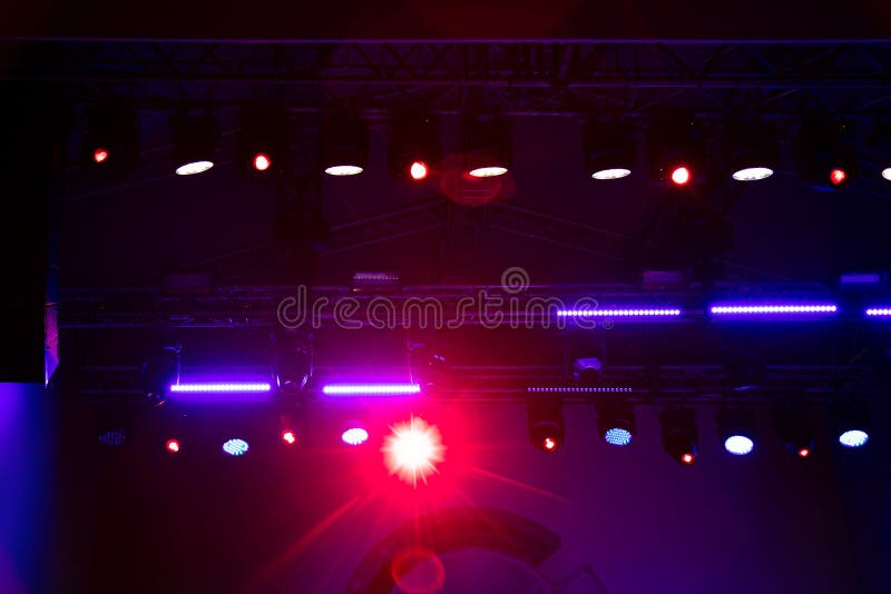 Blue-pink Spotlights at a Concert at Night. Stock Image - Image of spot ...