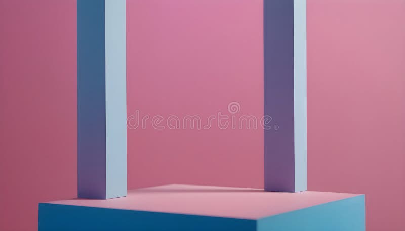 A Blue and Pink Square Podium with Two Pillars on Pink Background Stock ...