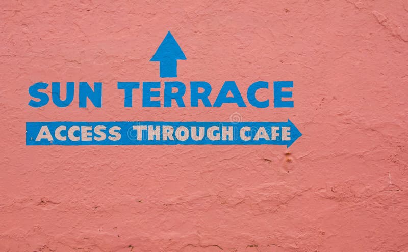 Blue on pink terrace sign stock image. Image of showing - 59337451