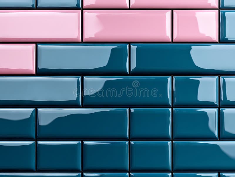 A Blue and Pink Tiled Wall with a Pink and Blue Tile Pattern Stock ...