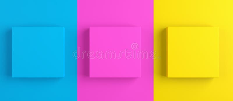 Blue, Pink and Yellow Colored Square Podium or Platforms. Mockup for ...