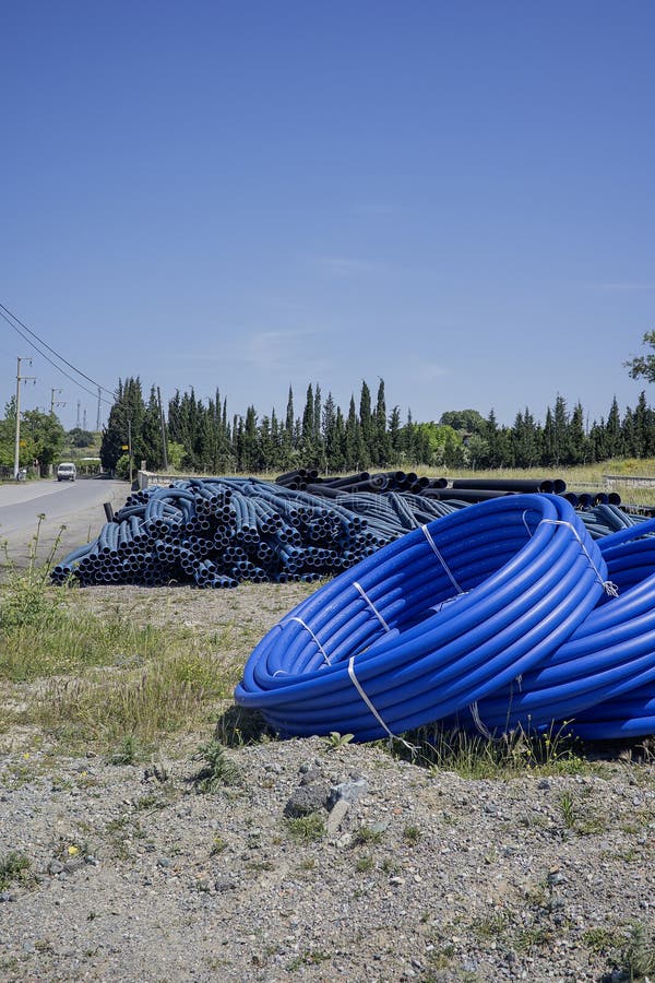 Blue Pipe for Irrigation Systems, Drainage Pipe Stock Image - Image of ...