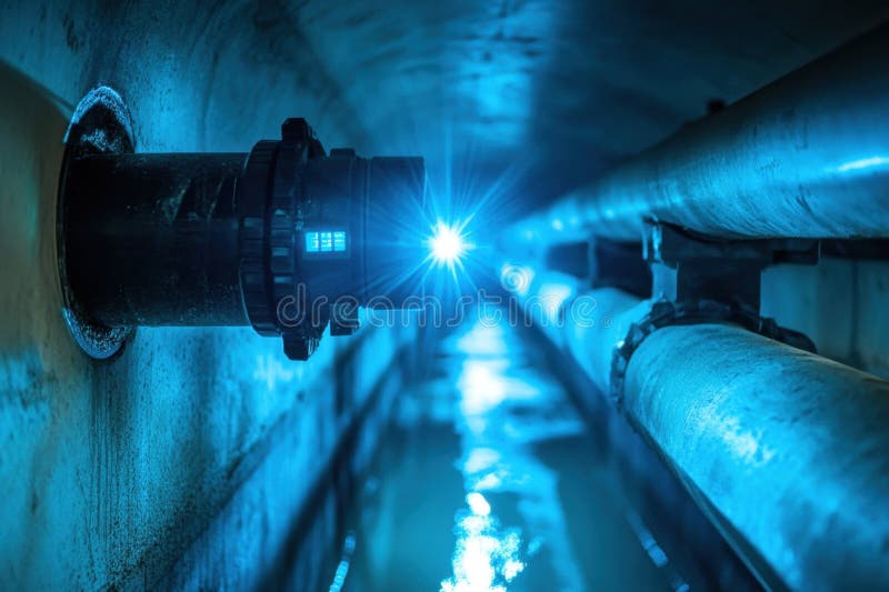 A Blue Pipe with a Light Shining on it Stock Illustration ...