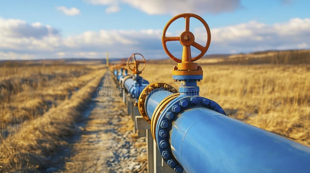 Blue Pipeline Valve in Dry Field Under Sunlight Stock Illustration ...