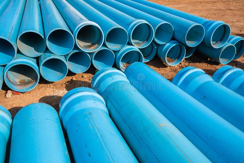 Blue Pipes Construction stock image. Image of products - 96112793