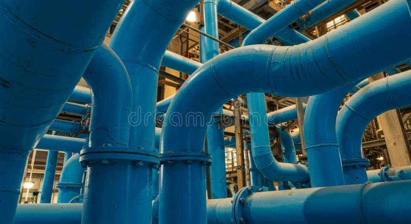 Blue Pipes Industrial Network Complex Network of Vibrant Blue Pipes ...