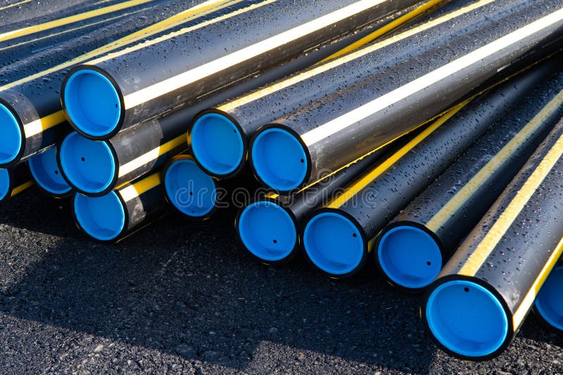 Blue Pipes for Transporting Water and Sewerage Stock Image - Image of ...
