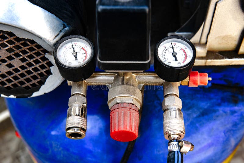 Blue Piston Air Compressor, Used Outdoor. Stock Image - Image of ...