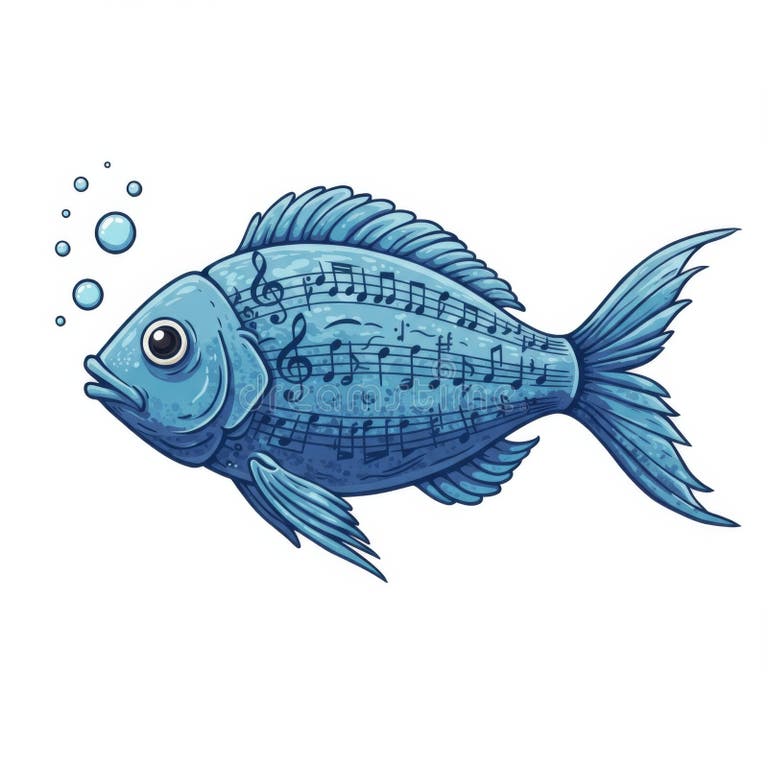 Blue Pixel Art Fish with Music Notes Illustration Stock Illustration ...