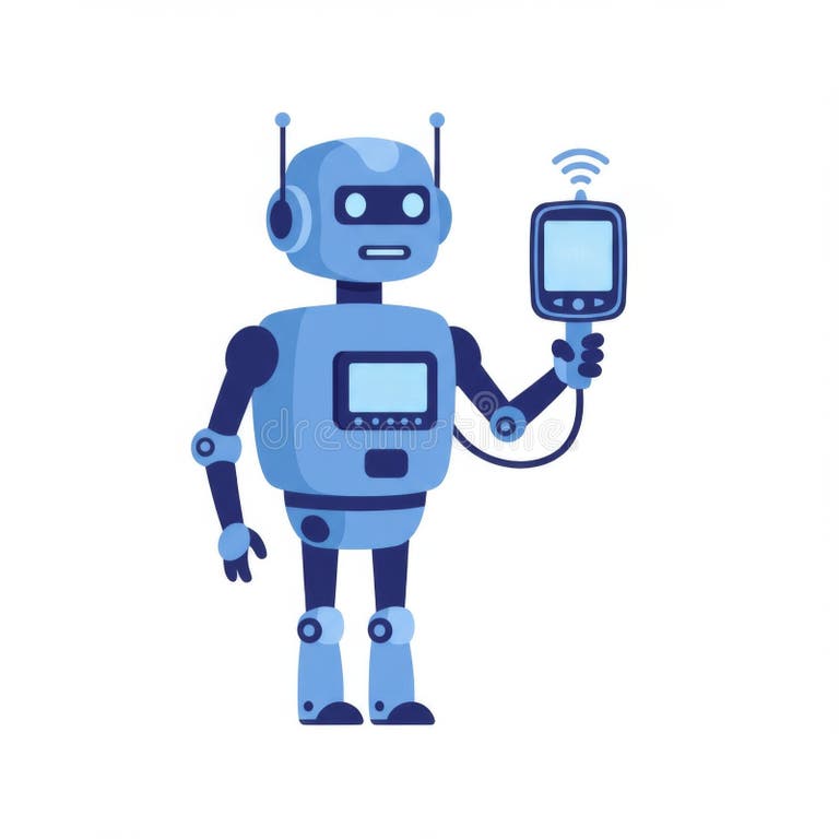 Blue Pixel Art Robot Holding a Digital Device Stock Illustration - Illustration of wireless ...