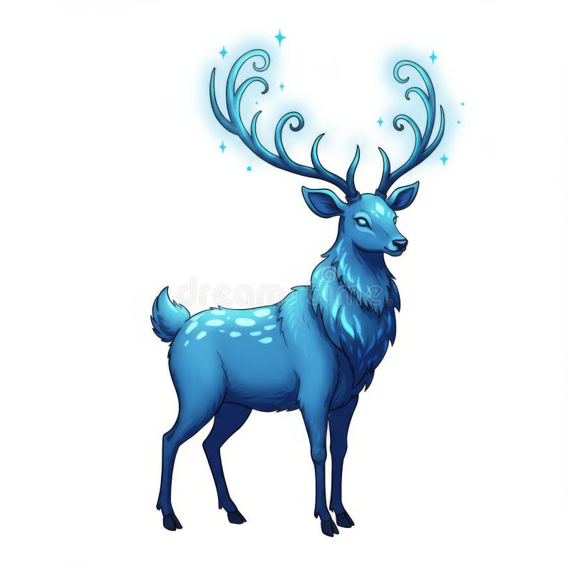 Blue Pixel Deer with Glowing Antlers Stock Illustration - Illustration ...