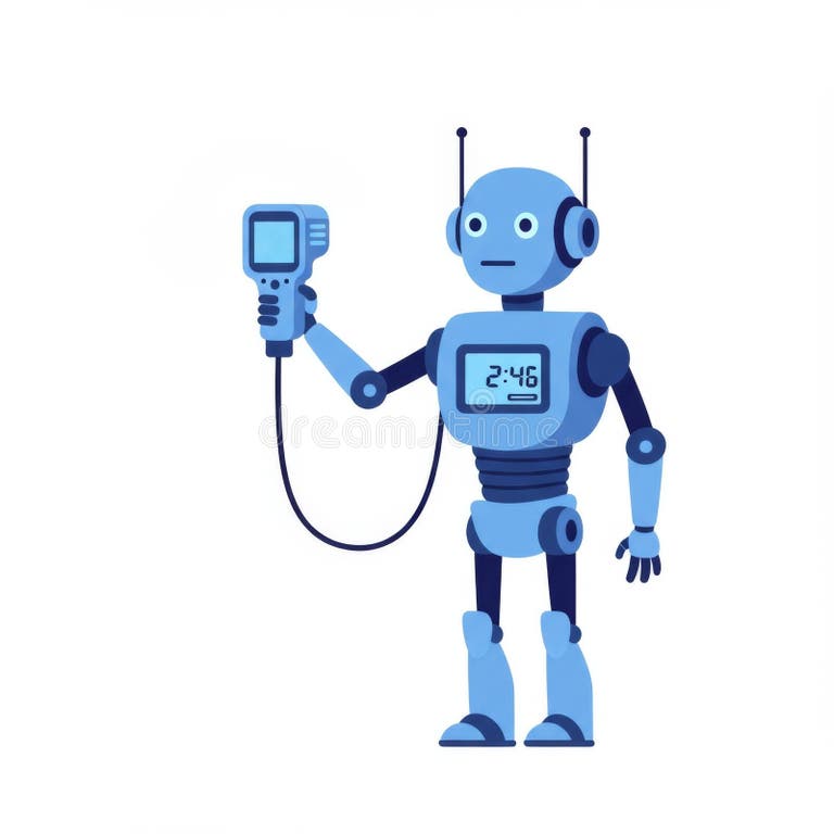 Blue Pixel Robot Holding a Thermometer Stock Illustration ...