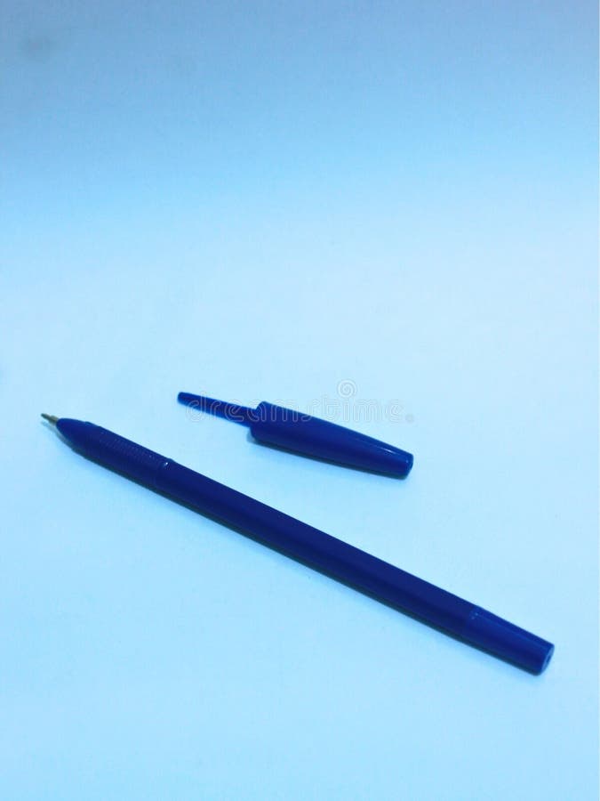 Blue Plain Ballpoint Pen Complete with Cap, Photographed Isolated on a ...