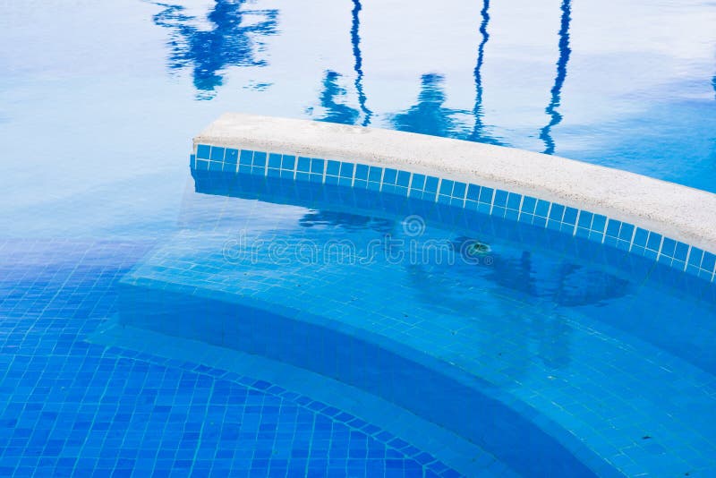 Blue Planches in the Pool with Water Stock Image - Image of white ...