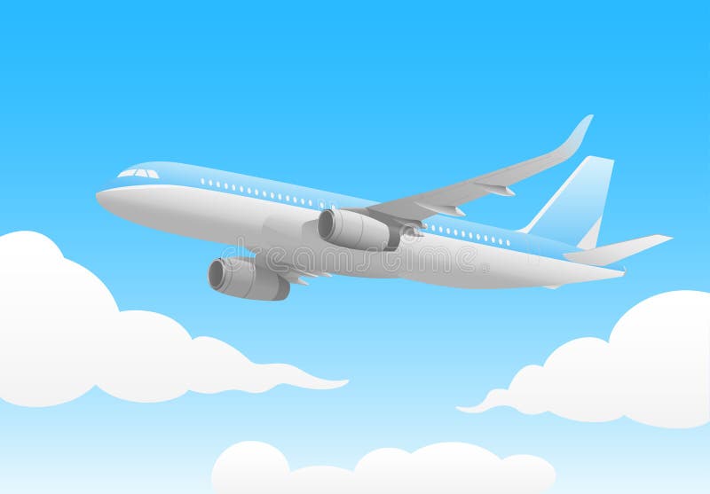 The Blue Plane is Flying Under the Blue Sky Stock Vector - Illustration ...