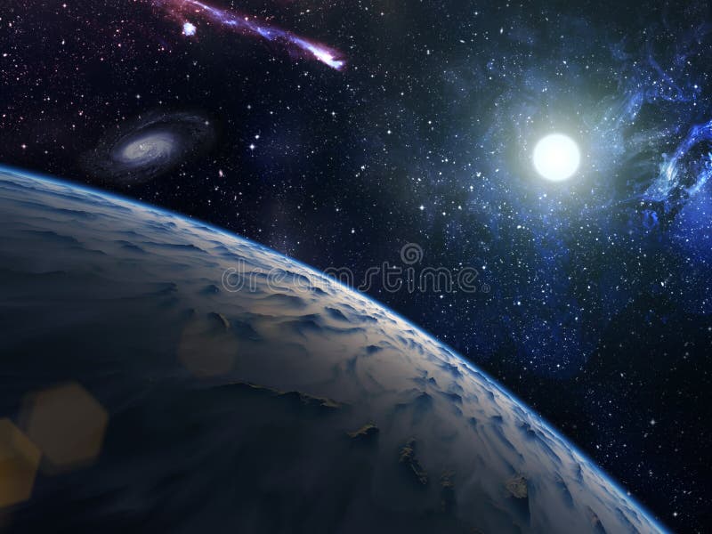 Blue Planet with Bright Star. Stock Illustration - Illustration of ...