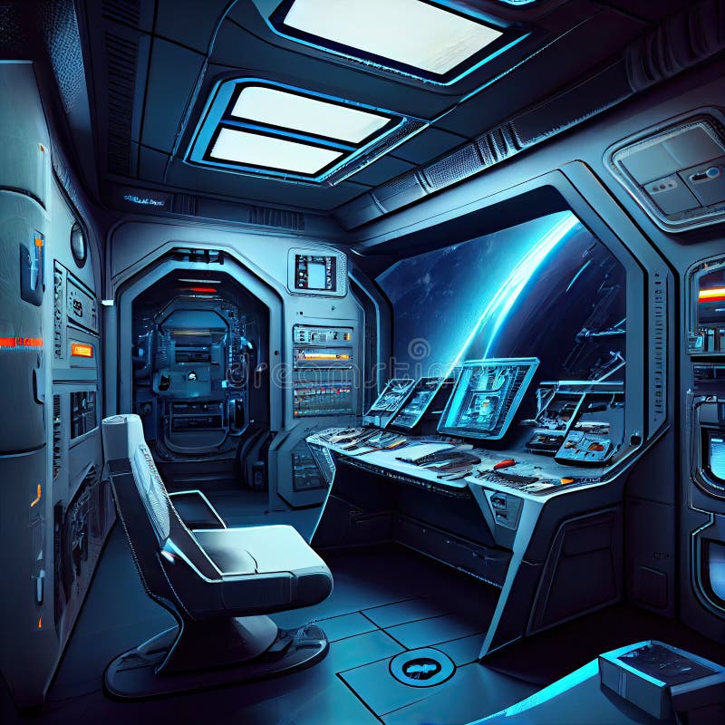 Blue Planet Computer Technology Concept Sci-fi Futuristic Interior ...