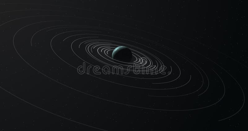 Blue Planet with Concentric Circles Tracing Orbits Around it in Outer ...