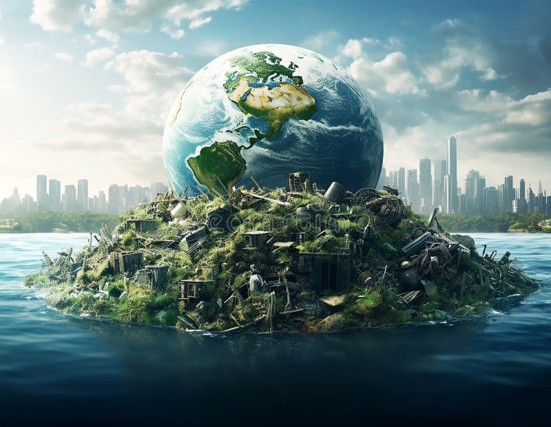 Blue Planet with Continents Surrounded by Various Dirty Garbage and ...