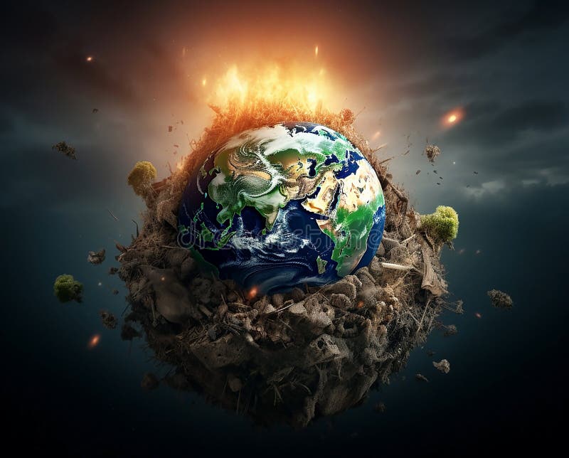 Blue Planet with Continents Surrounded by Various Dirty Garbage and ...