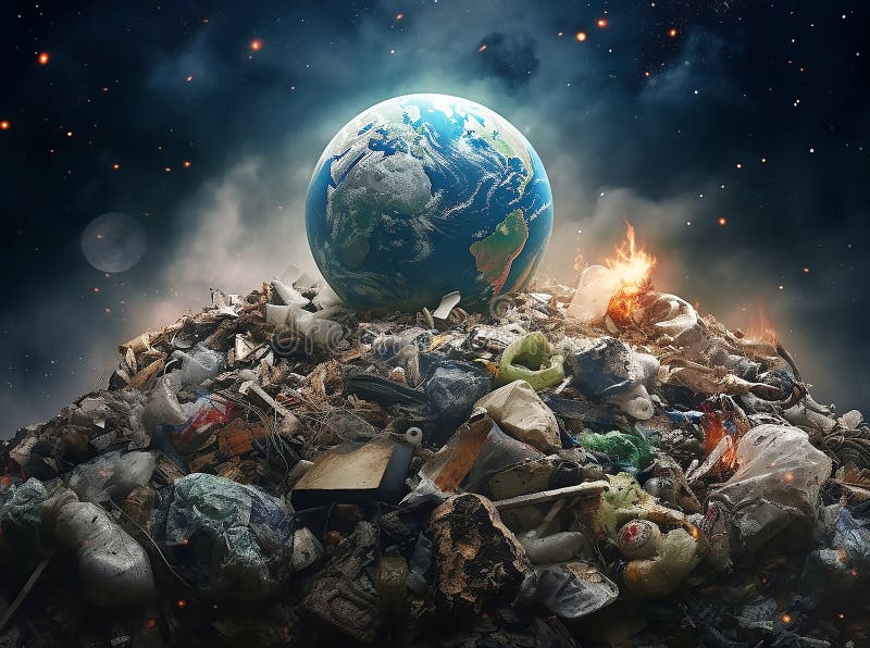 Blue Planet with Continents Surrounded by Various Dirty Garbage and ...