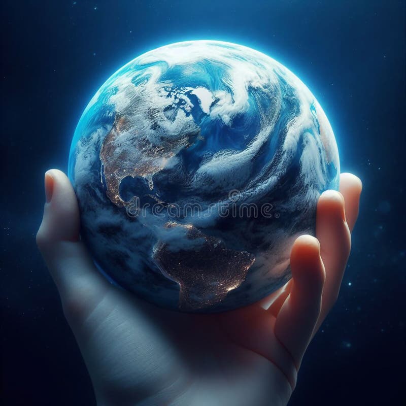Blue Planet Earth Held in the Hand by People. Universe Creation Concept ...